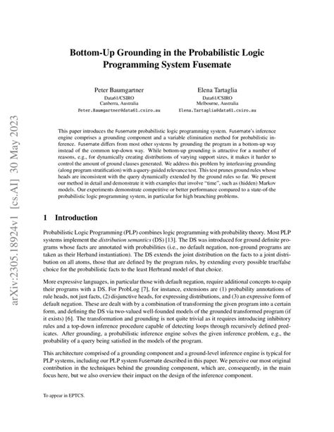 Bottom Up Grounding In The Probabilistic Logic Programming System