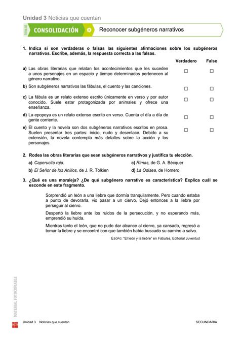 Consolidación Reconocer subgéneros narrativos