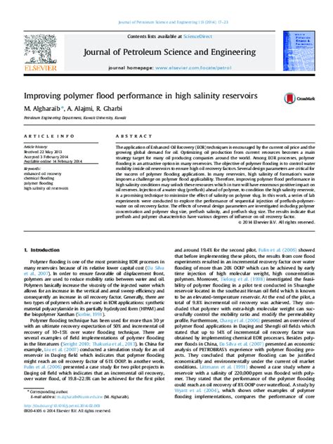 Pdf Improving Polymer Flood Performance In High Salinity Reservoirs