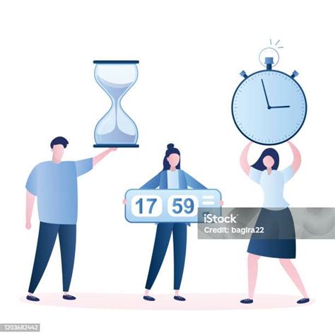 다양한 시계를 가진 다양한 사람들 기한 또는 시간 관리 배경 최종 카운트다운 비즈니스 컨셉 개념에 대한 스톡 벡터 아트 및 기타