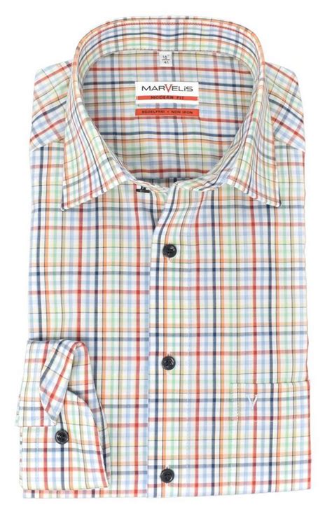 MARVELIS Langarmhemd Businesshemd - Modern Fit - Langarm - Kariert - Bunt