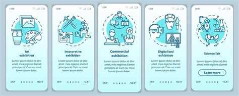 Exhibition And Museum Onboarding Mobile App Page Screen Vector Template Exposition Science