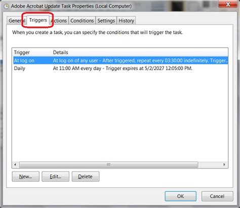 Triggers Of Scheduled Task On Windows