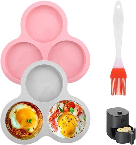 Silicone Air Fryer Egg Mold 3pcs With Oil Brush Hamburger