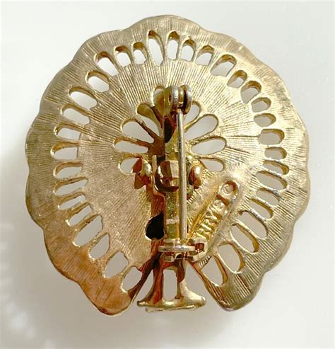 Sweet 1960s Peacock Brooch Pin Lapel Pin Gold Tone Gem