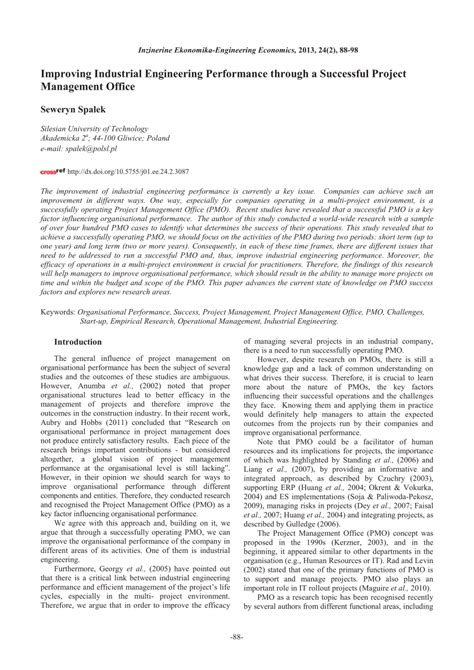 Pdf Improving Industrial Engineering Performance Through A Successful