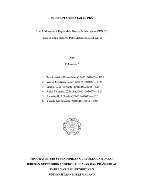 Kelompok 5 Model Pembelajaran Pkn Revisi Pdf