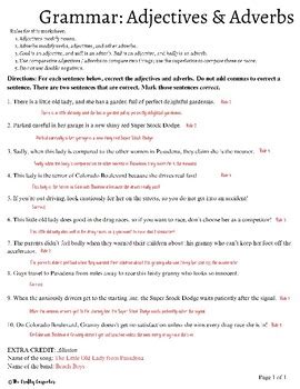 Grammar Worksheet Adjectives Versus Adverbs By The Crafty Carpenter