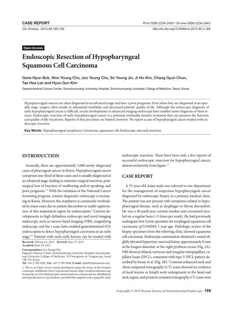 Pdf Endoscopic Resection Of Hypopharyngeal Squamous Cell Carcinoma