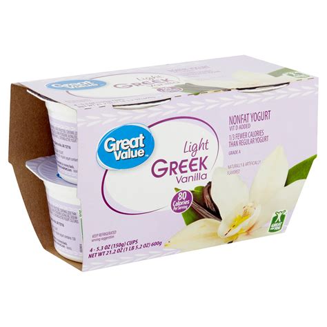 Great Value Light Greek Vanilla Nonfat Yogurt 5 3 Oz 4 Count