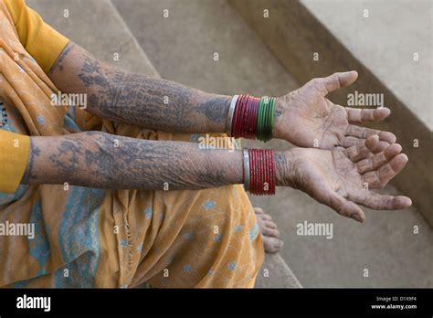 Typical Tattoos On Womans Arms Gond Tribe Gadchiroli Maharashtra