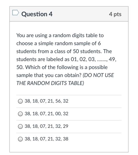 solved question 4 4 pts you are using a random digits table