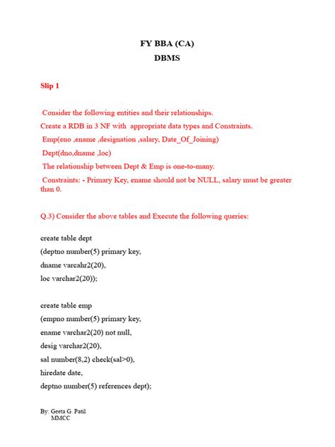 Nep Fy Bbaca Dbms Slips 1 15docx Pdf Relational Database Data