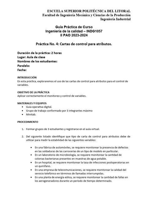 Practica 04 Par2 Cartas De Control Para Atributos Pdf Ingeniería