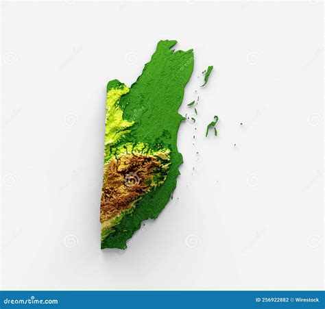 Belize Map Shaded Relief Color Height Map On White Background 3d