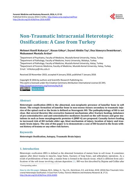 Pdf Non Traumatic Intracranial Heterotopic Ossification A Case From