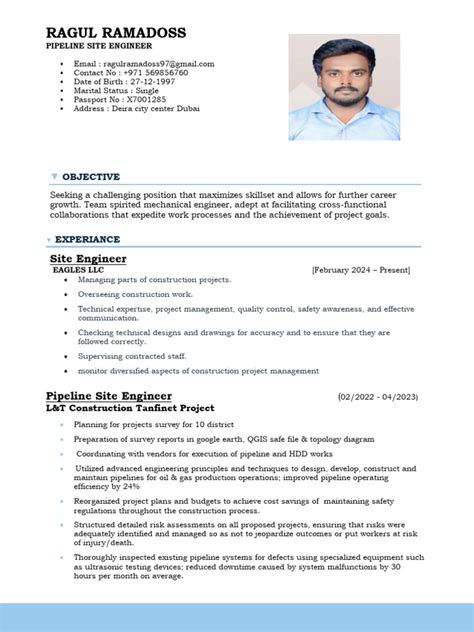 Ragul Ramadoss Pipeline Site Engineer Pdf