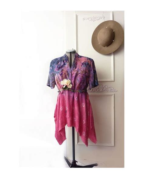 Sale Upcycled Clothing Tunic Top Linen Ice Dyed By Buttercatco Upcycled