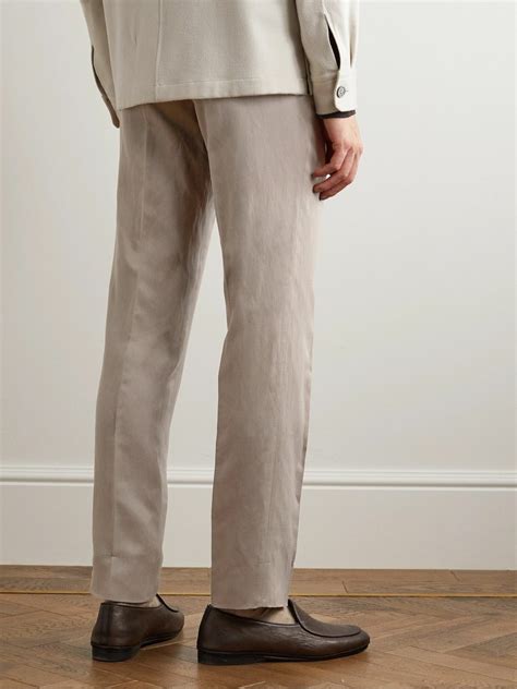 Brioni Straight Leg Silk And Linen Blend Trousers Neutrals Brioni