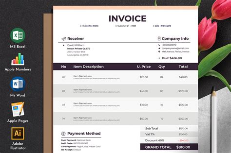 Modern Auto Calculation Invoice Template Excel Apple Numbers 465000