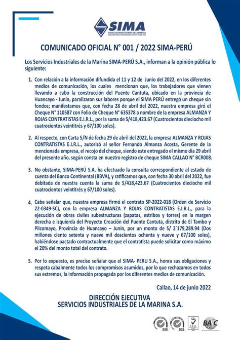 Mindef Perú on Twitter RT sima peru ComunicadoOficial N001 2022 SIMA PERÚ