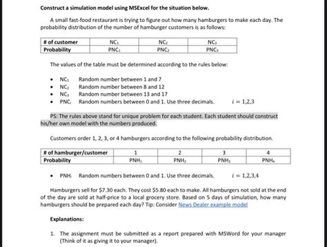 Solved Construct A Simulation Model Using Msexcel For The