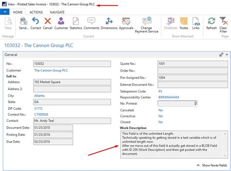 microsoft dynamics nav 2017 work description in sales