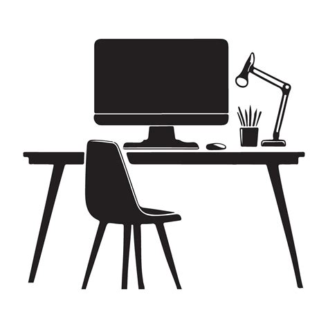 Minimalist Desk Setup Computer Workstation Silhouette Design For Productivity 60009547 Vector