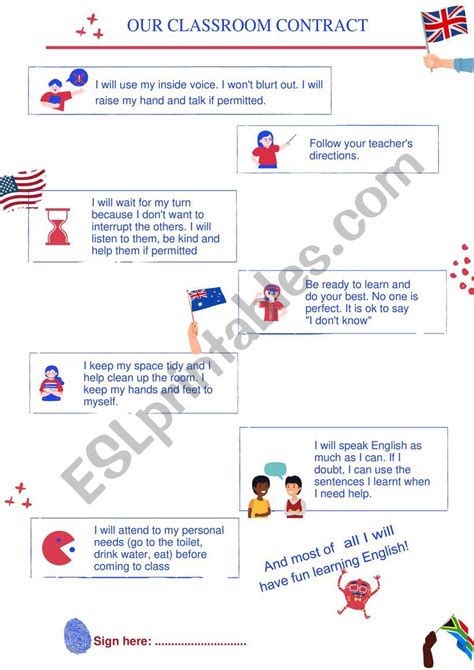 Classroom Contract Esl Worksheet By Camomillama