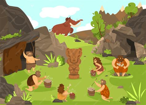 Ilustração Pré Histórica Dos Desenhos Animados Dos Povos Primitivos