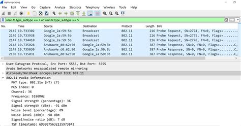 how to capture probe request and probe response with 802 11 radio