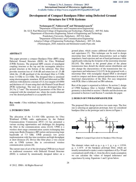 Pdf Development Of Compact Bandpass Filter Using Defected Ground