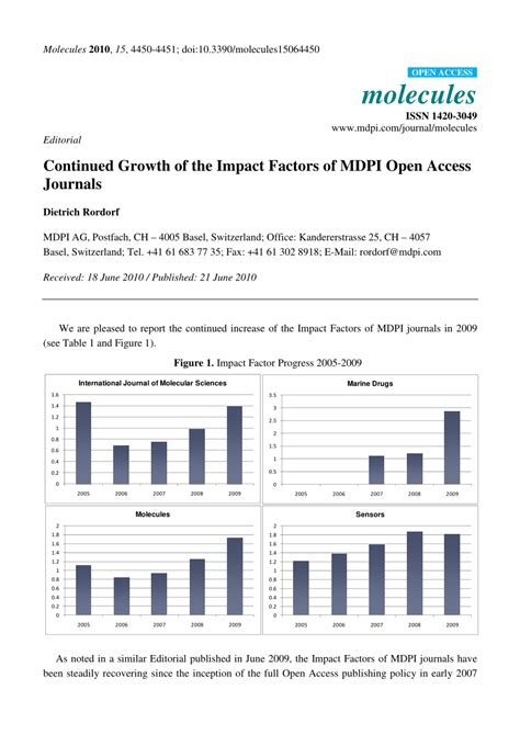 PDF Continued Growth Of The Impact Factors Of MDPI Open Access Journals