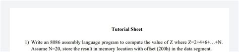 solved tutorial sheet 1 write an 8086 assembly language