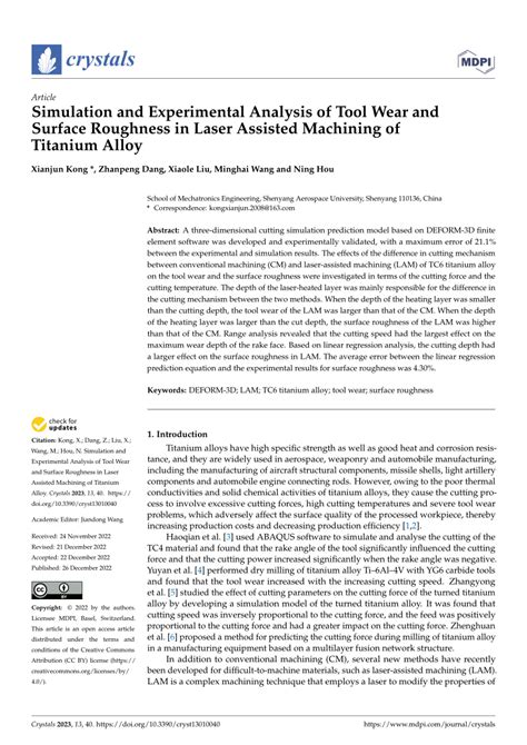 Pdf Simulation And Experimental Analysis Of Tool Wear And Surface Roughness In Laser Assisted
