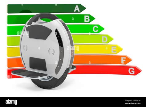 Electric Unicycle With Energy Efficiency Chart 3d Rendering Isolated On White Background Stock