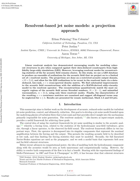 Pdf Resolvent Based Jet Noise Models A Projection Approach