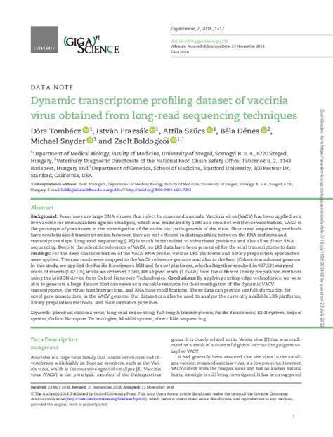 Pdf Dynamic Transcriptome Profiling Dataset Of Vaccinia Virus Obtained From Long Read