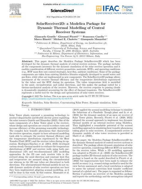 Pdf Solarreceiver2d A Modelica Package For Dynamic Thermal Modelling