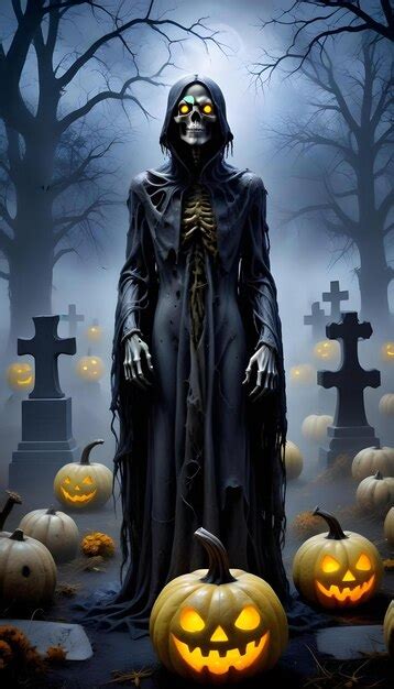 Scary Halloween Skeletal Figure Premium Ai Generated Image