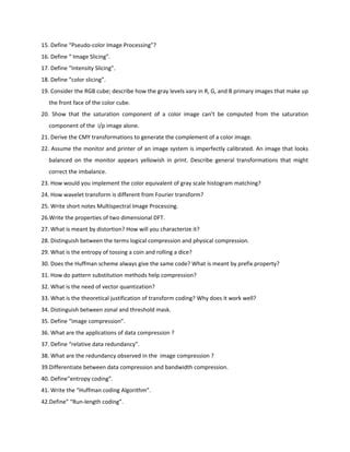 Digital Image Processing Questions DOC