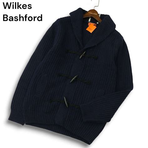 新品 未使用★ Wilkes Bashford タカキュー ウール★ ショールカラー ダッフル ニット カーディガン Sz M メンズ