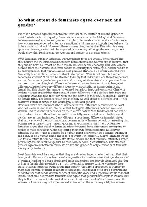 Feminist Perspectives On Sex And Gender Agreement And Disagreement