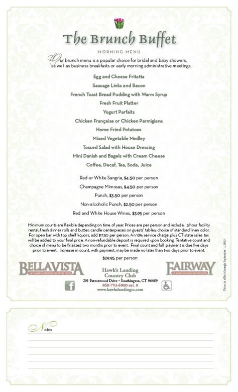 Event Menus Hawks Landing