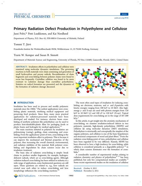 Pdf Primary Radiation Defect Production In Polyethylene And