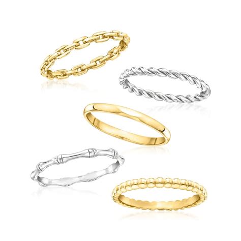 Sterling Silver And 18kt Gold Over Sterling Jewelry Set Five Stackable