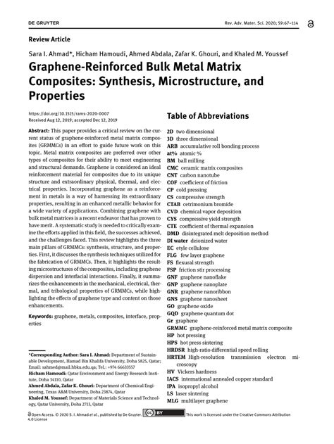 Pdf Graphene Reinforced Bulk Metal Matrix Composites Synthesis Microstructure And Properties