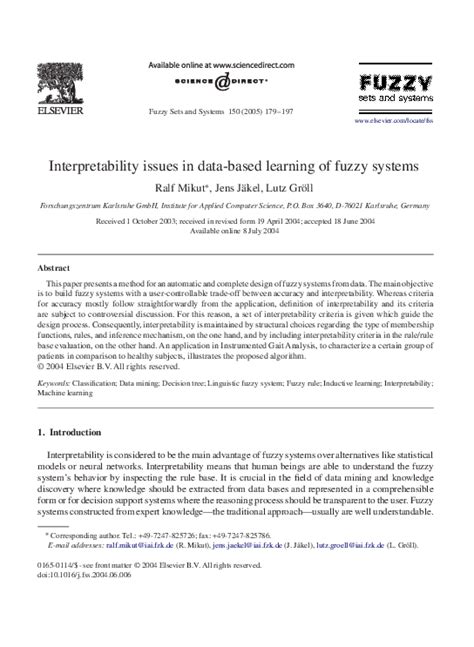 Pdf Interpretability Issues In Data Based Learning Of Fuzzy Systems