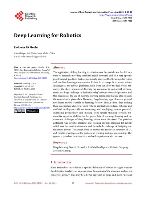 pdf deep learning for robotics