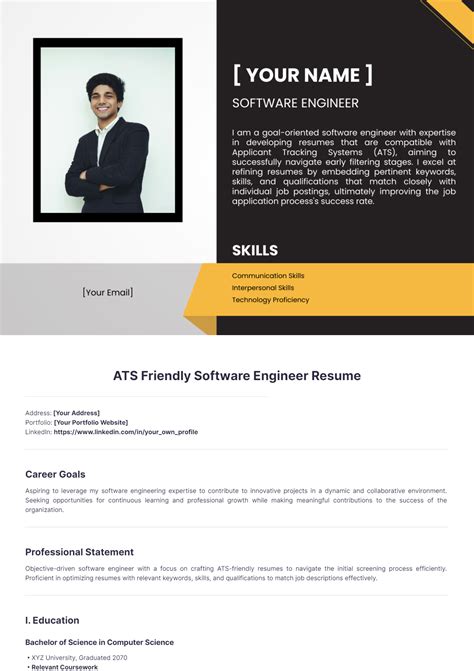 Free Ats Friendly Software Engineer Resume Template To Edit Online